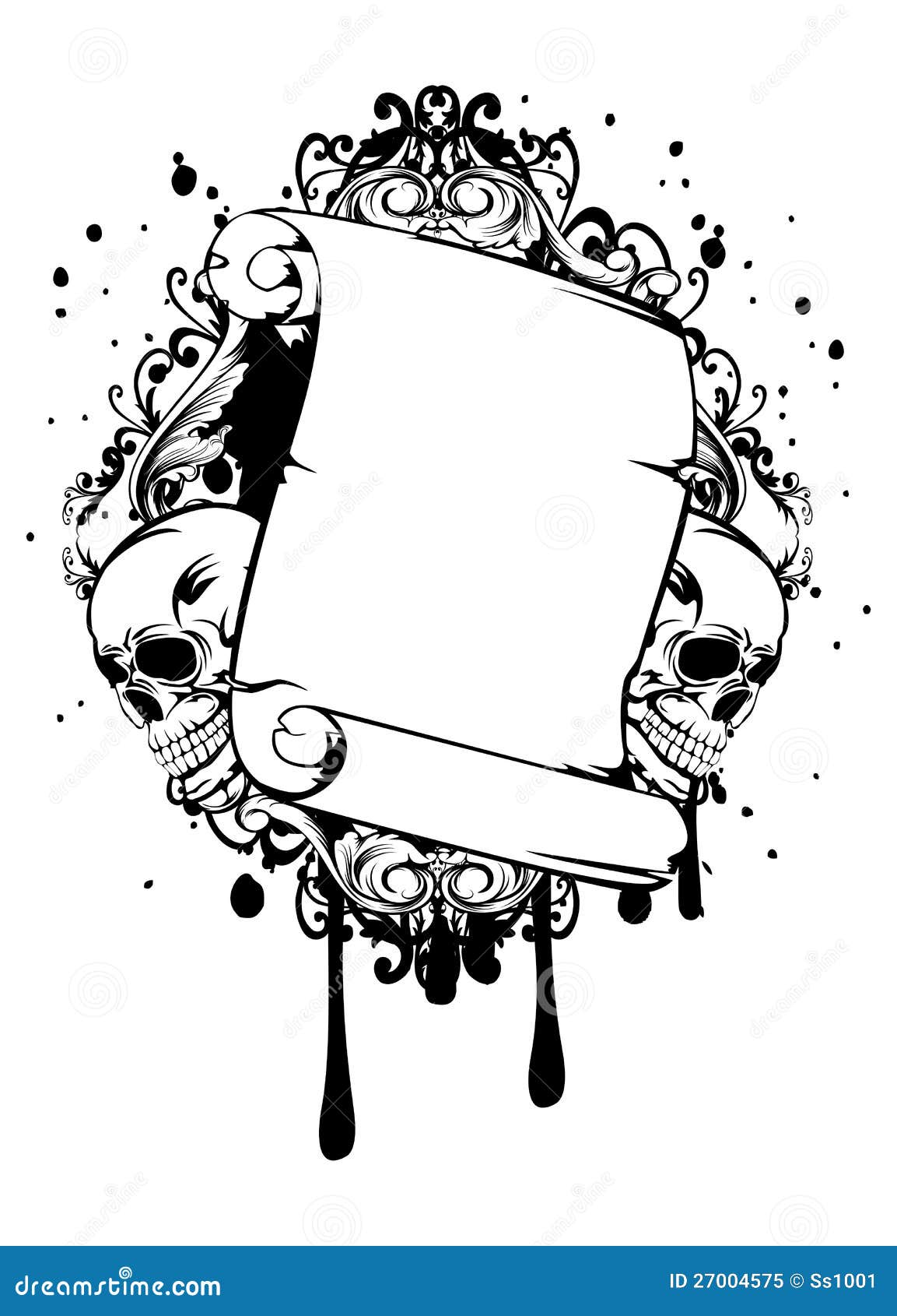 Skull with Scroll and Patterns Stock Vector - Illustration of ornament ...