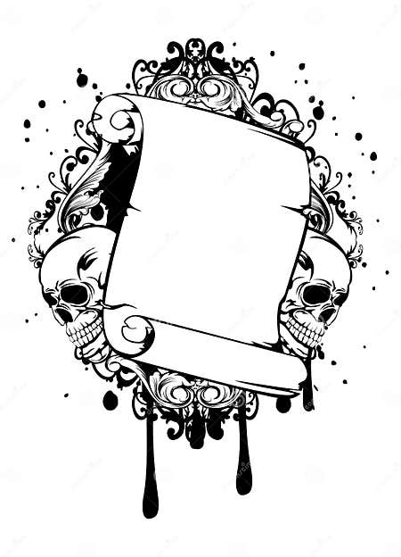 Skull with Scroll and Patterns Stock Vector - Illustration of ornament ...