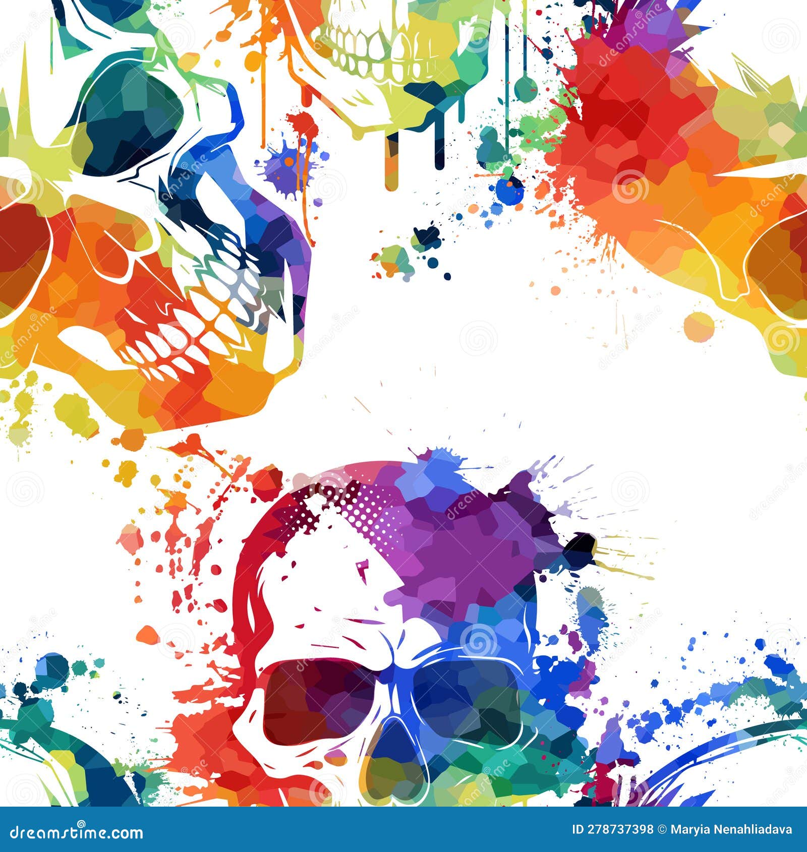 Grunge Seamless Pattern with Colorful Skulls. Vector Illustration ...