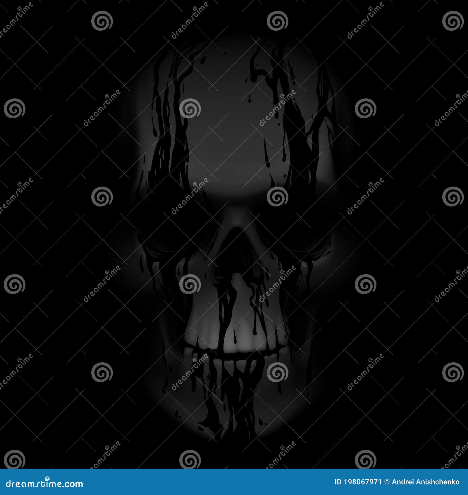Skull in Shadow with Black Ink Stock Vector - Illustration of horror ...