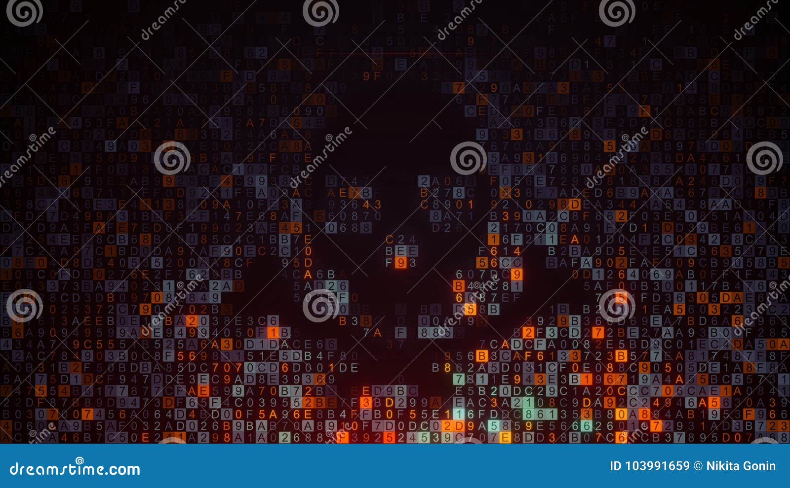 Skull Shape of Hex Code on Computer Screen Stock Illustration ...