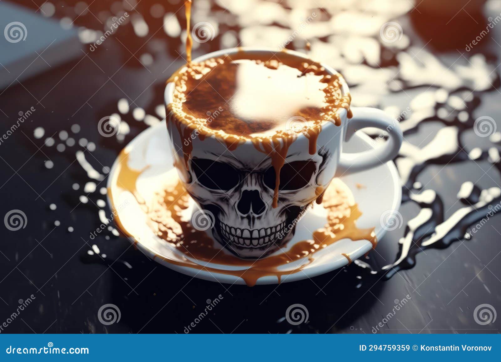 Skull-shaped Cup with Coffee Splash, Hinting at Caffeine& X27;s Effects ...