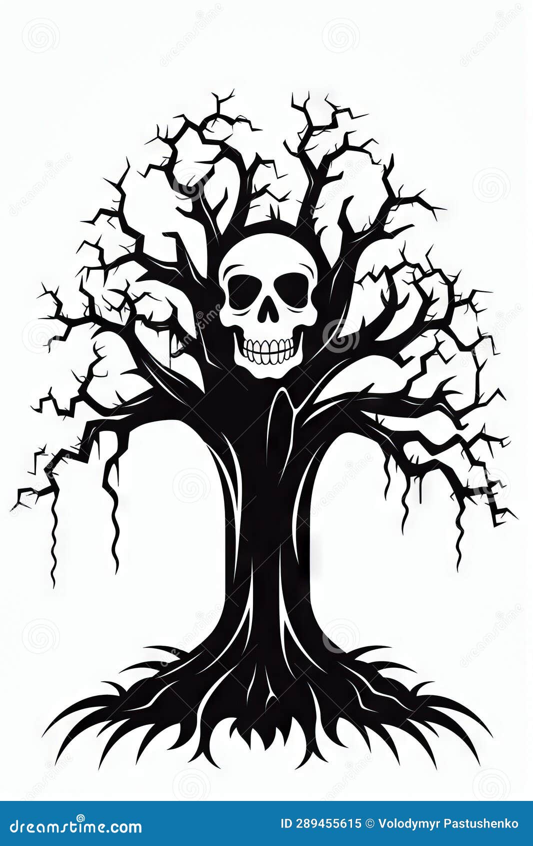 Skull is Sitting on the Tree with Its Roots Exposed. Generative AI ...