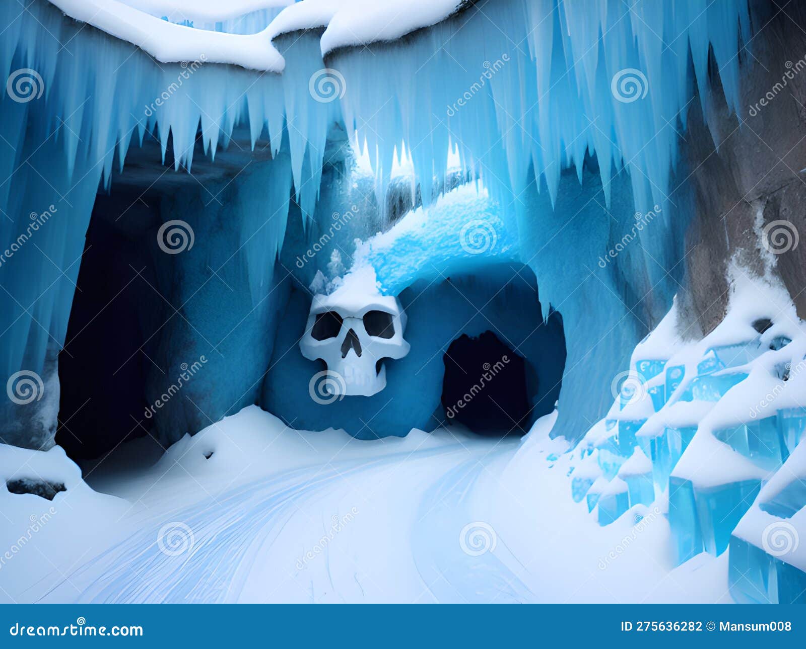 Skull with a Skeleton in Ice Cave Background, Ai Generated Stock ...