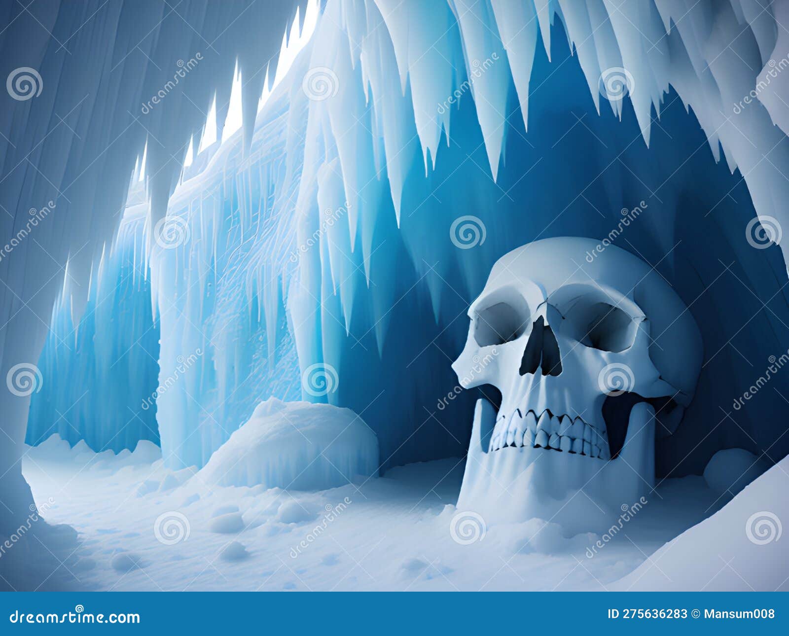 Skull with a Skeleton in Ice Cave Background, Ai Generated Stock ...