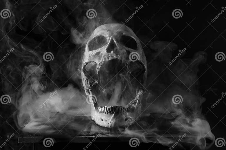 Skull in smoke stock photo. Image of mouth, holiday, eerie - 73078144
