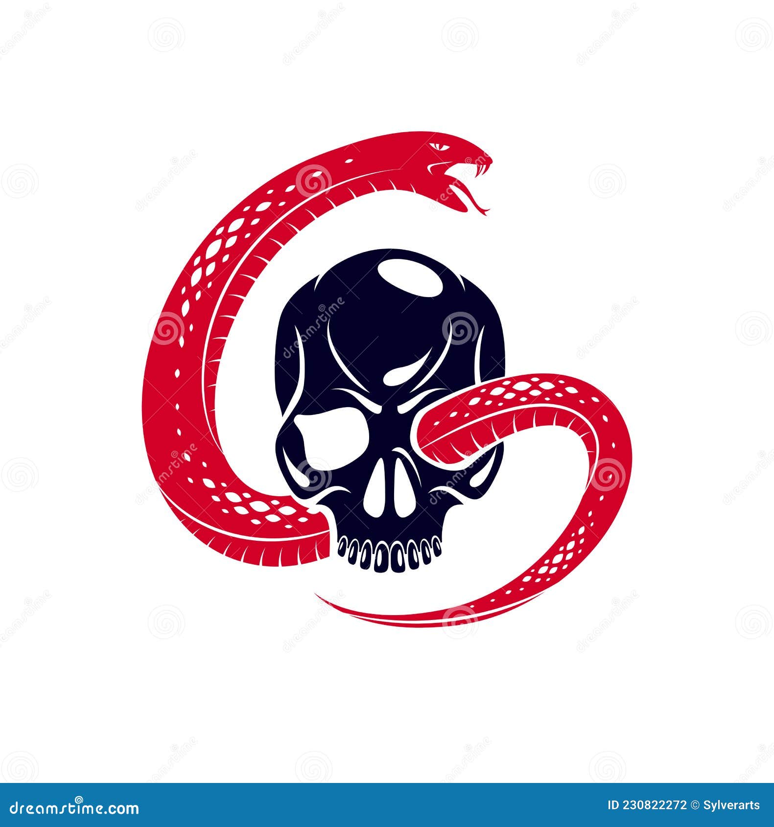 Skull with Snake Devil Evil Sign, Vintage Vector Design of Classic ...