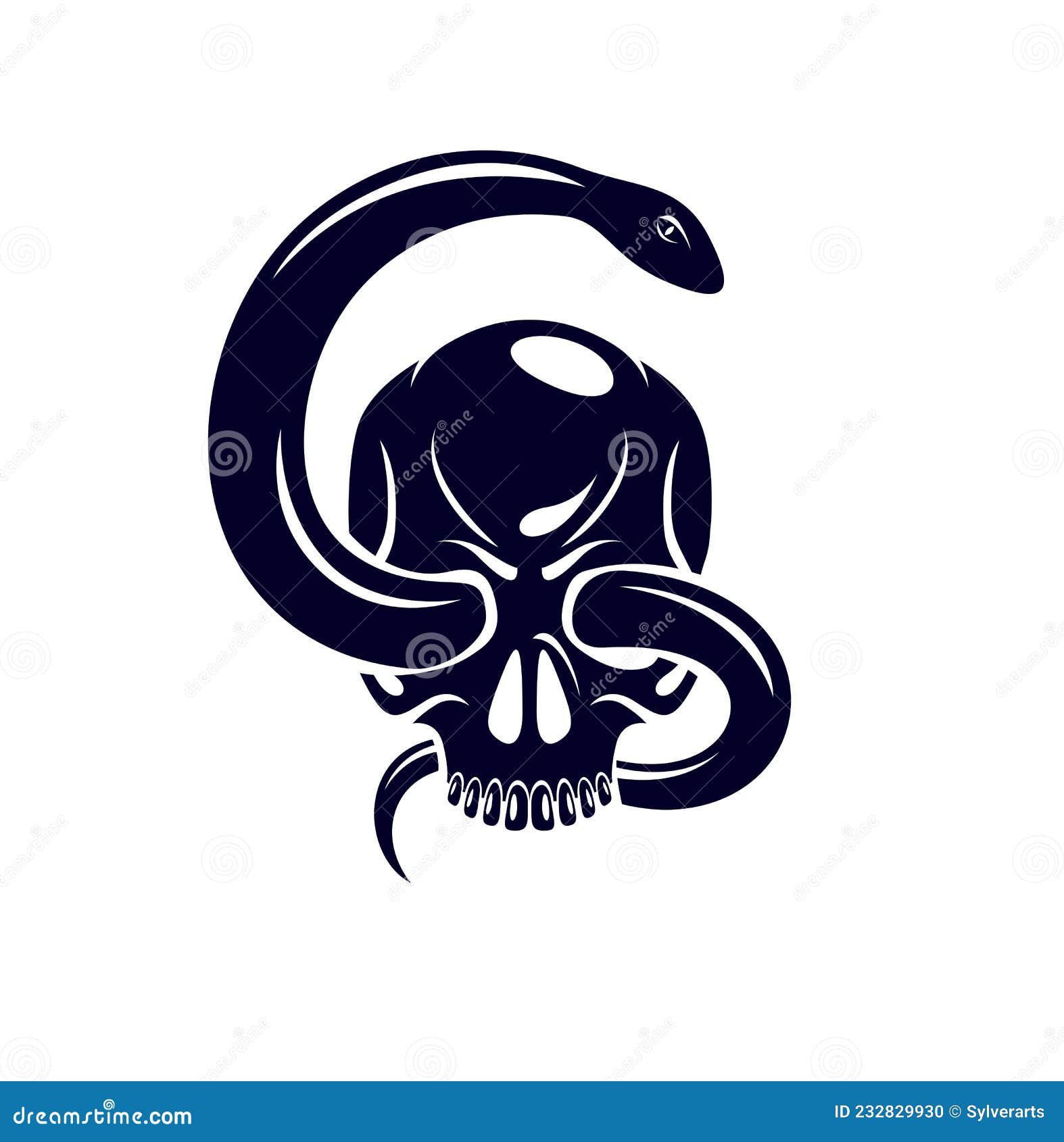 Skull with Snake Devil Evil Sign, Vintage Vector Design of Classic ...