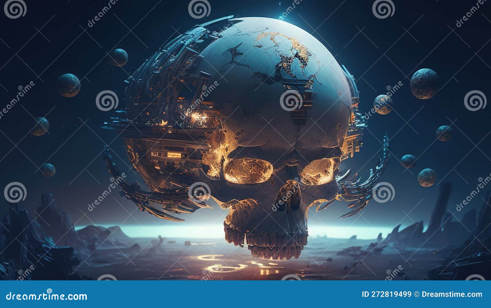 Skull Space Station Planet, Digital Art Illustration, Generative AI ...