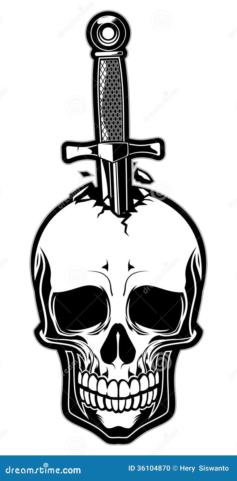 Skull Stabbed by the Dagger Stock Vector - Illustration of grey, draw ...
