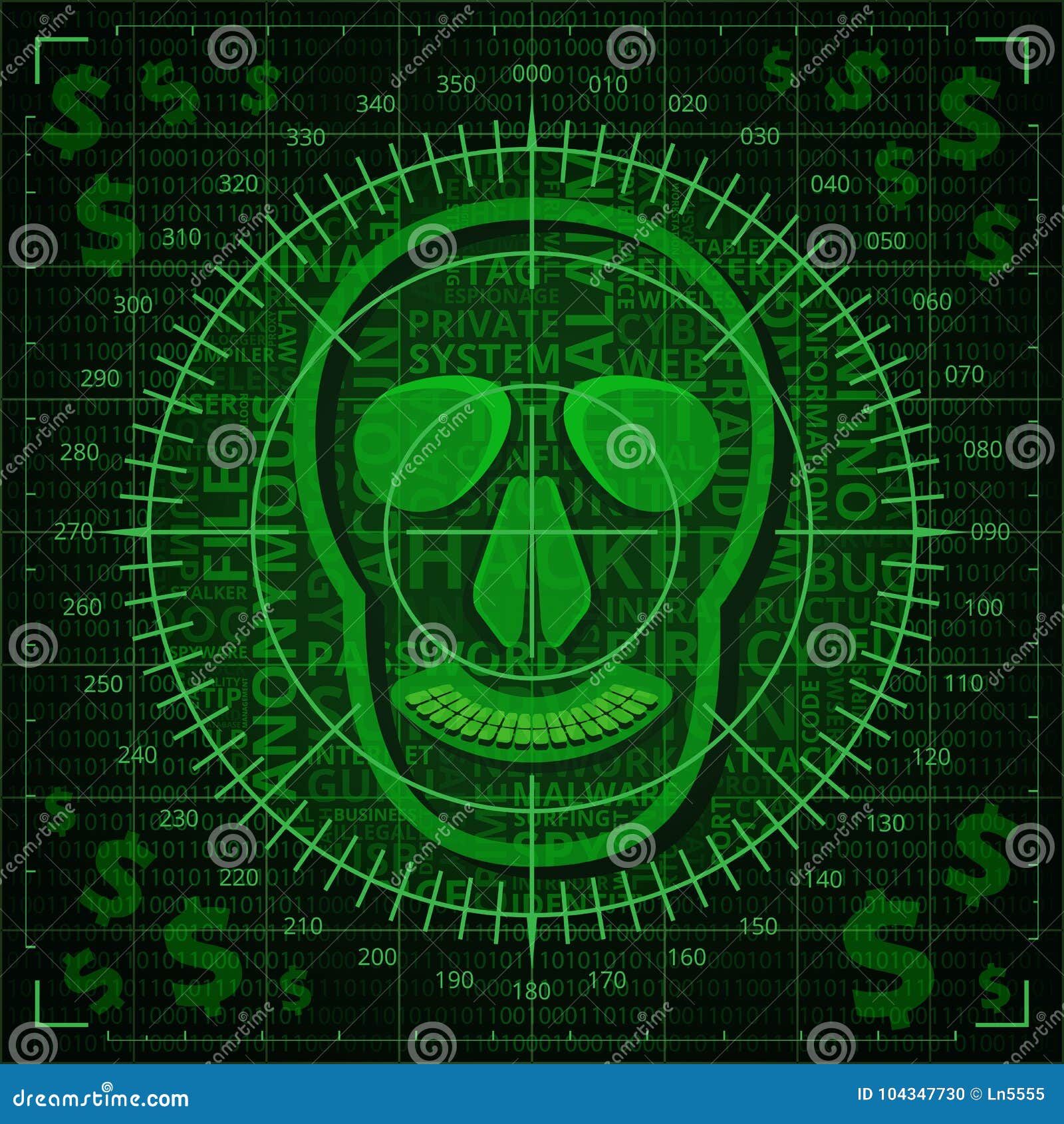 Skull Target with Hacker Related Words on Binary Code Background Stock Vector - Illustration of ...