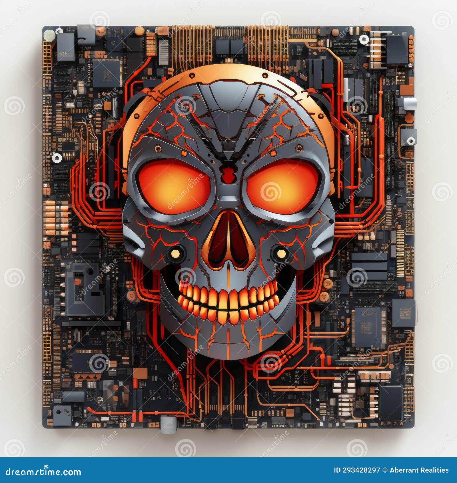 A Skull on Top of an Electronic Circuit Board Stock Illustration ...