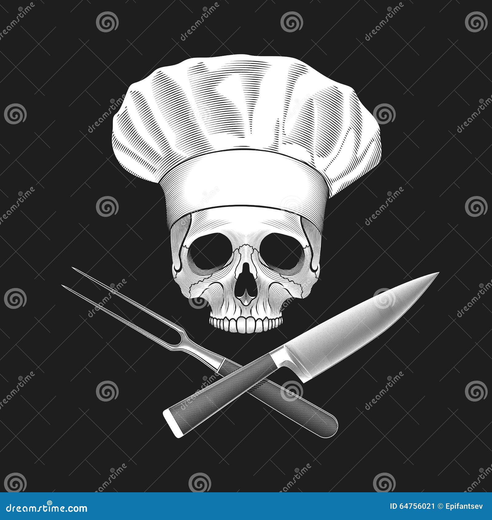 The Skull in Toque and Crossed Knife and Fork Stock Vector ...