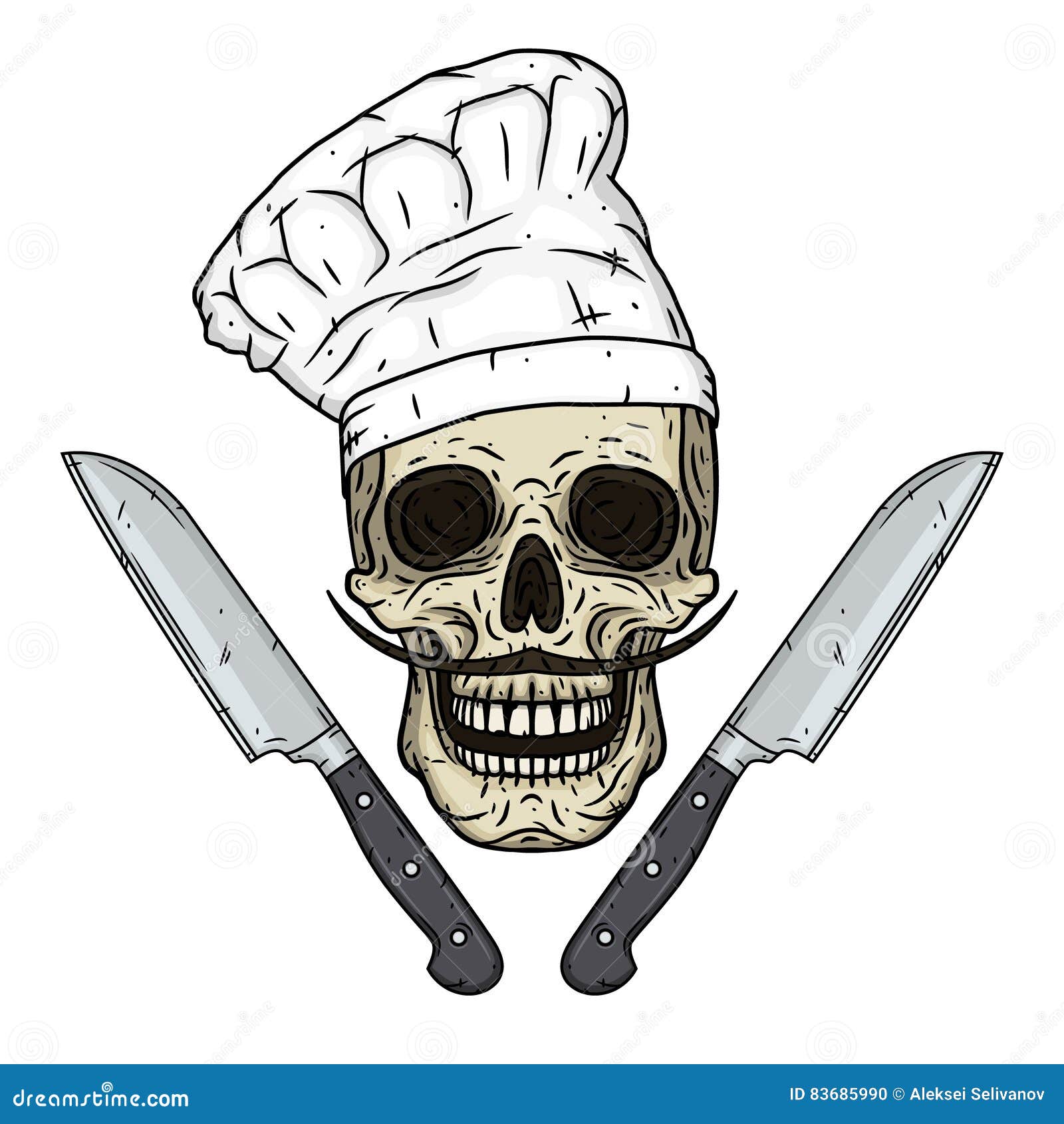 Skull in Toque with Knifes. Cartoon Skull. Stock Vector - Illustration ...