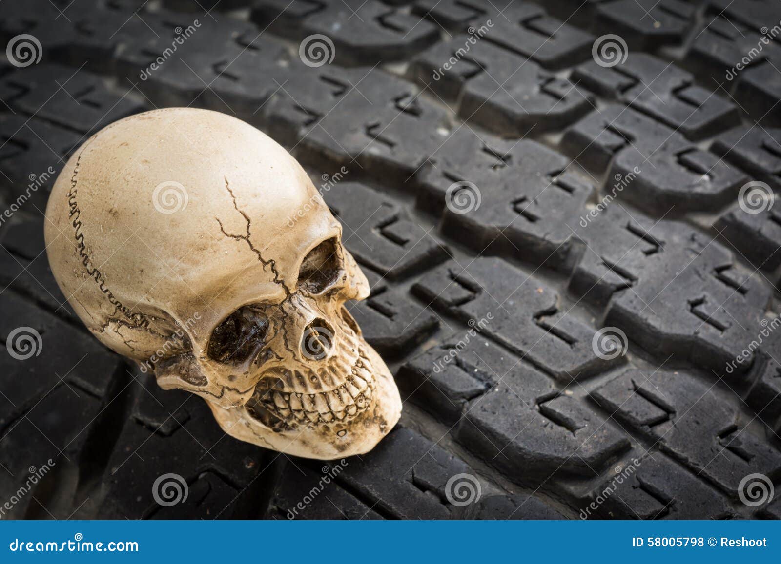 Skull on tread stock photo. Image of tread, tire, tyre - 58005798