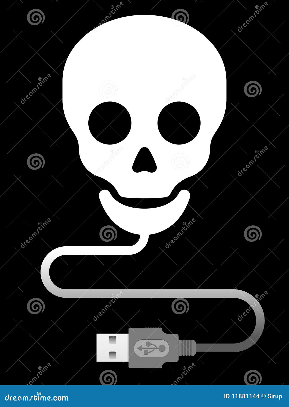 Skull with usb cable stock vector. Illustration of death - 11881144