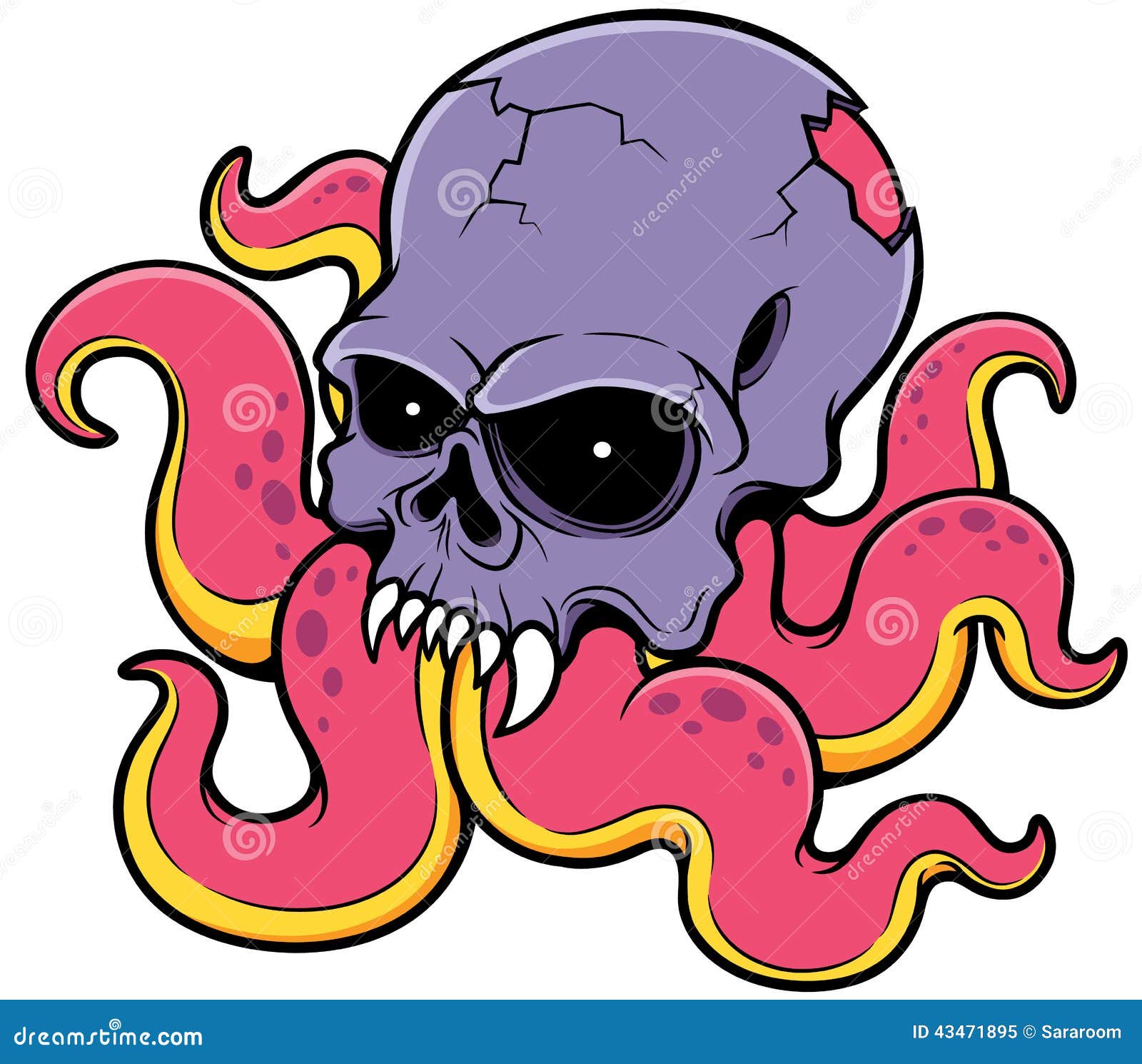 Skull Octopus Pattern Seamless. Skeleton Head Poulpe Background. Vector ...