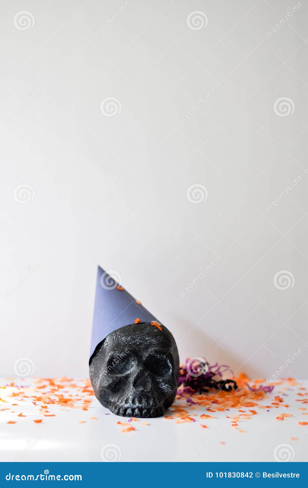 Skull Wearing a Party Hat with Confetti Around. Stock Photo - Image of ...