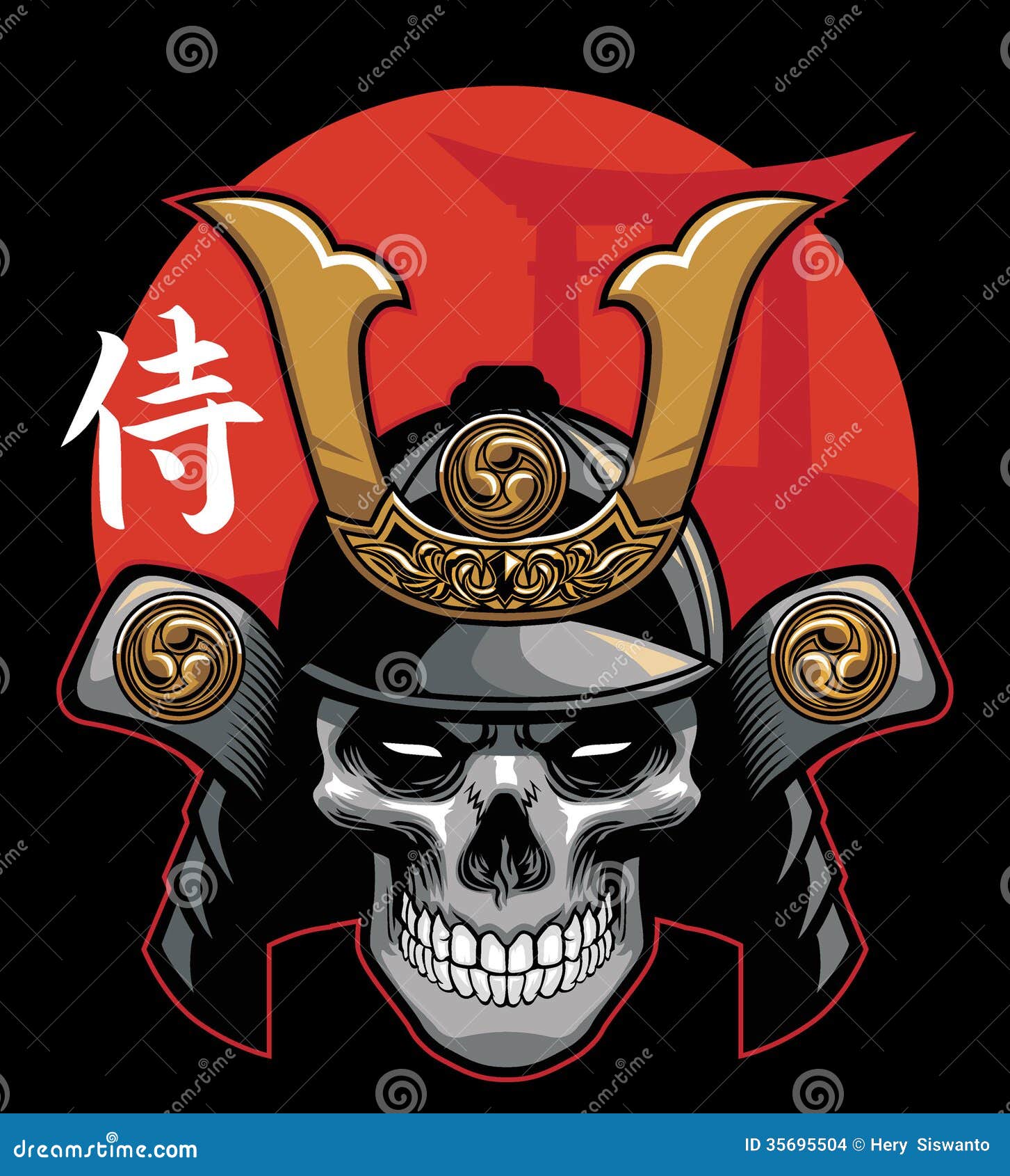 Skull Wearing Samurai Armor Stock Vector - Illustration of helmet ...