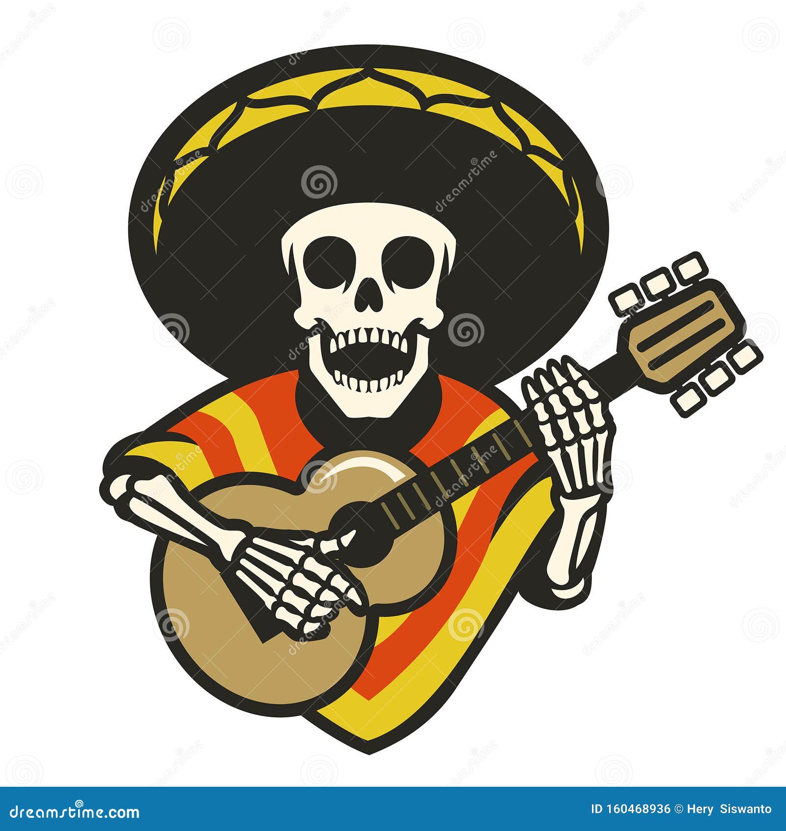 Skull Wearing Sombrero Playing Guitar Stock Vector - Illustration of ...