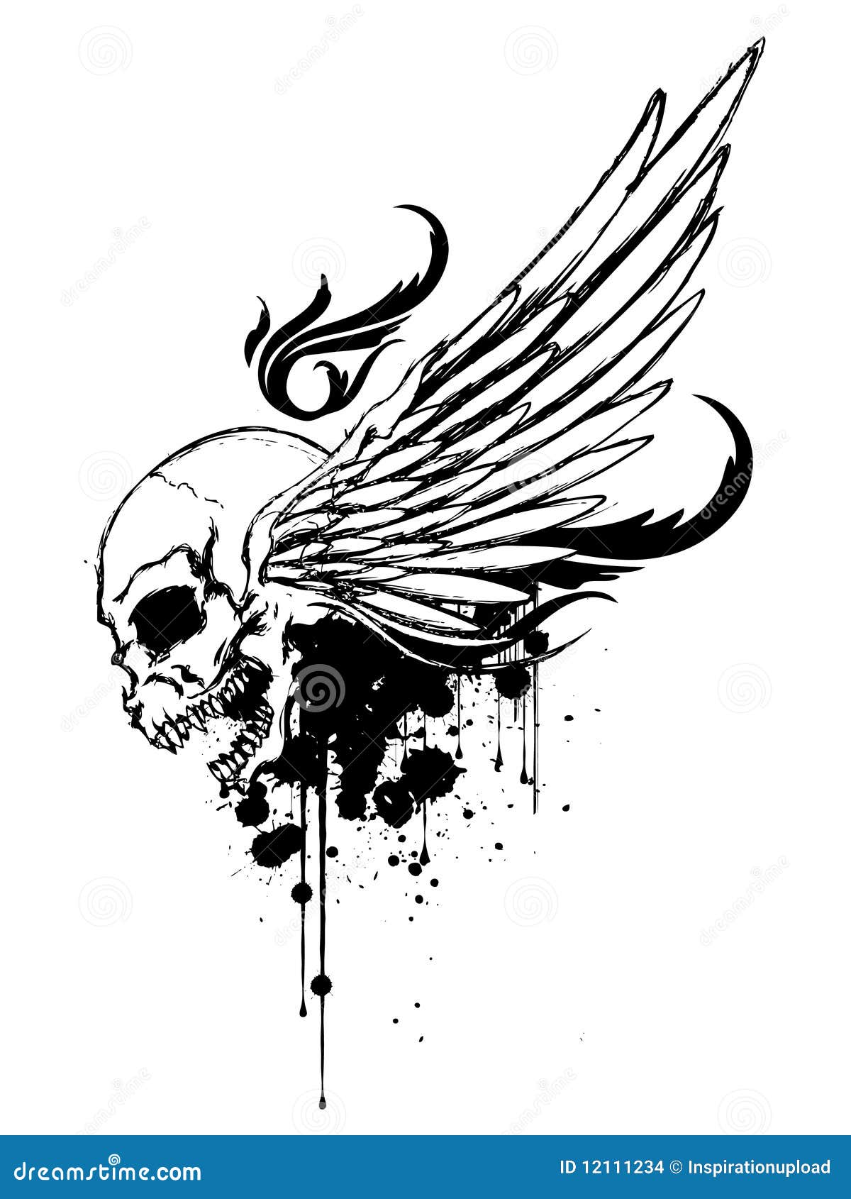 Skull with Wing stock illustration. Illustration of black - 12111234