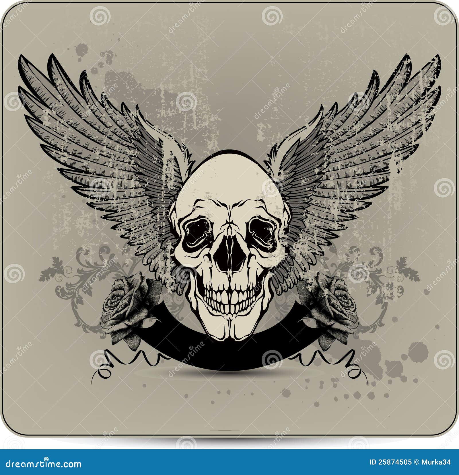 Skull with Wings and Roses, Hand-drawing. Vector I Stock Vector ...