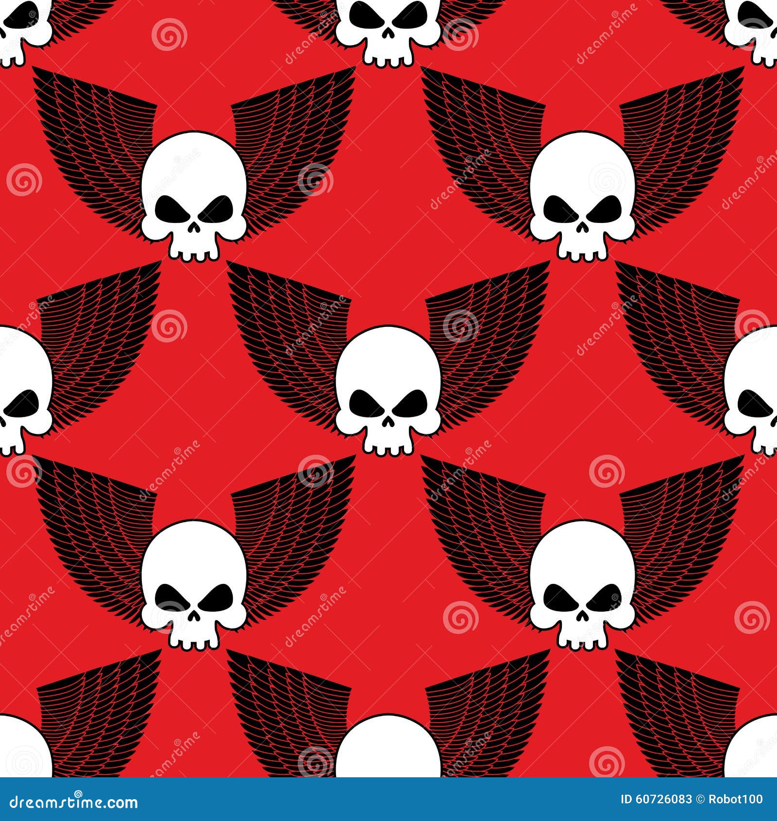 Skull with Wings Seamless Pattern. Background of Winged Head Sk Stock ...