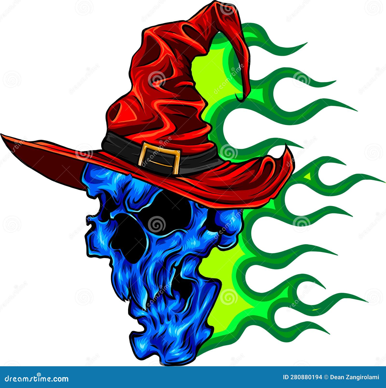 Skull. Wizard S Skull with Flames Vector Illustration Stock Vector ...