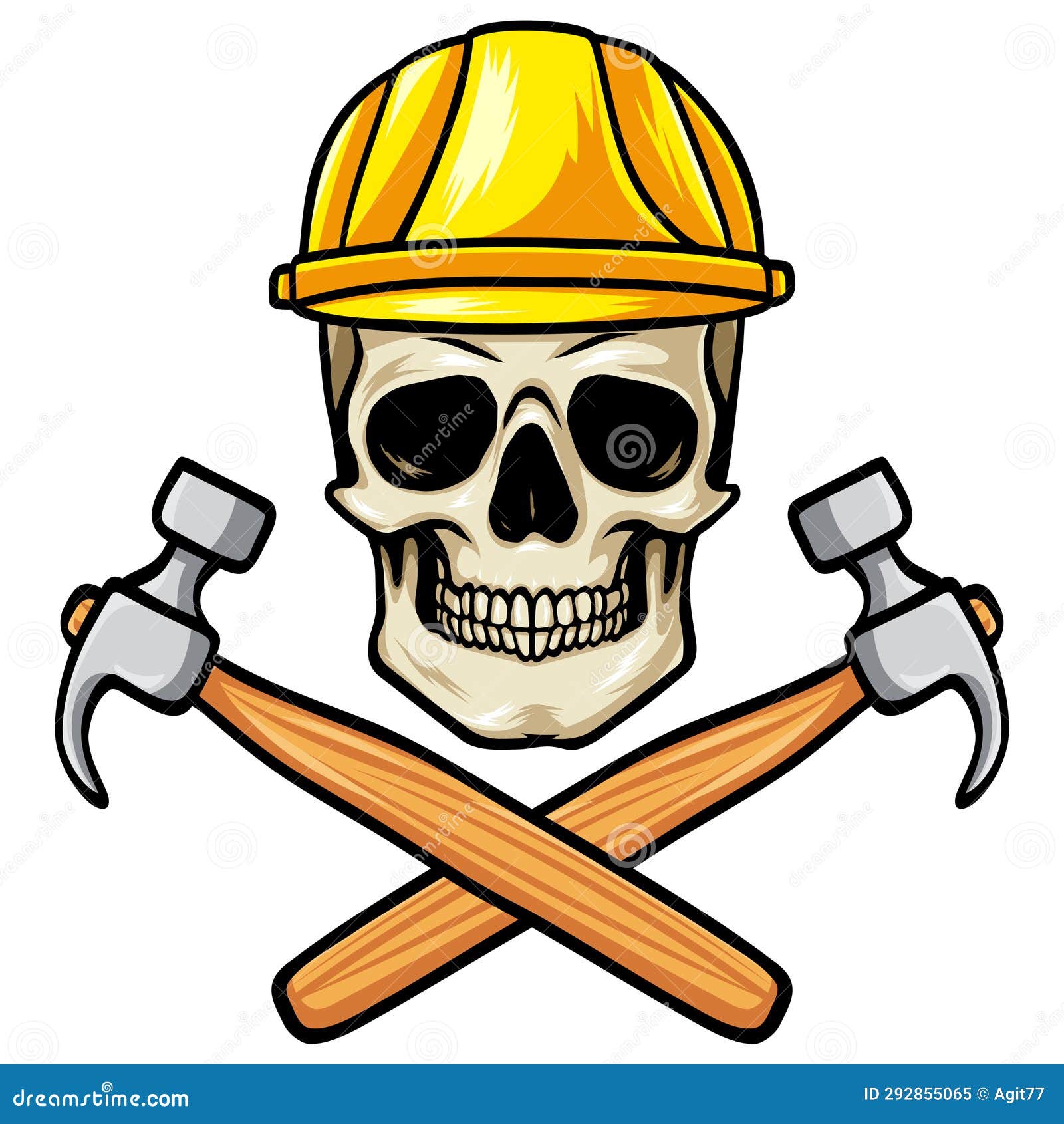 Skull In Worker Hard Hat Vector Illustration In Colorful Cartoon Style ...