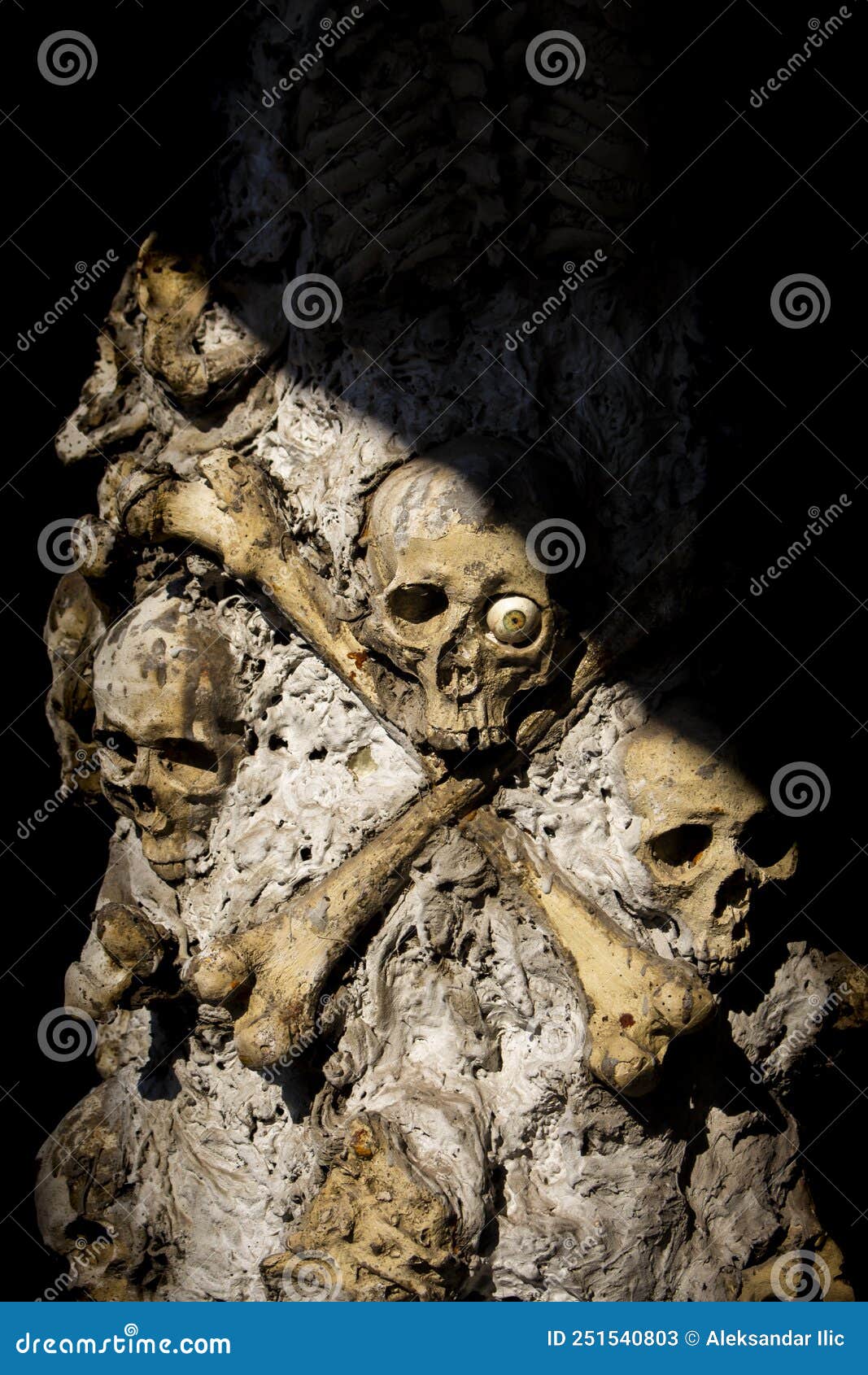 Skulls and Bones in the Concrete Pole Stock Image - Image of ghost ...