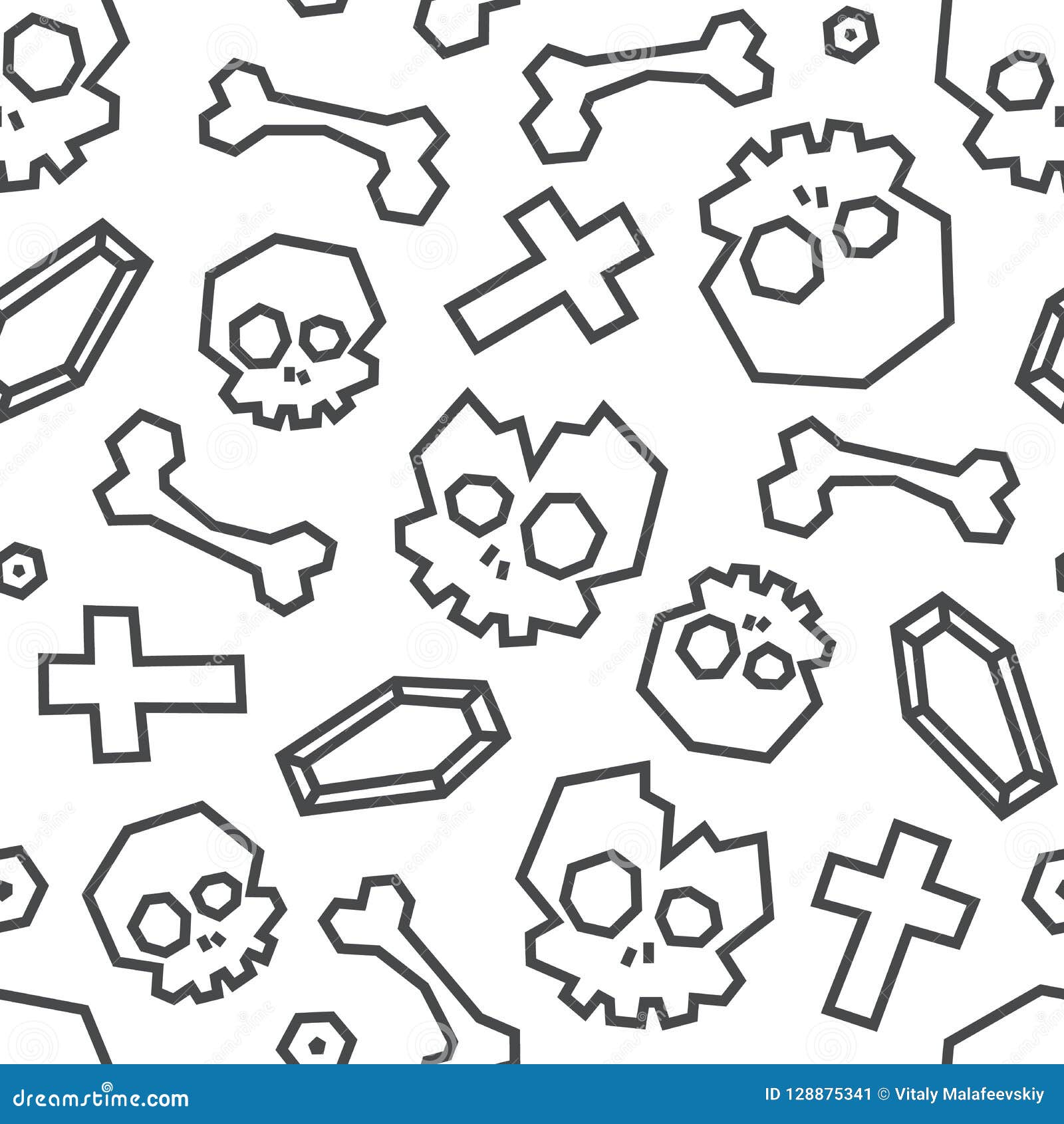 Skulls and Bones Low Poly Seamless Pattern. Blue Color on White ...