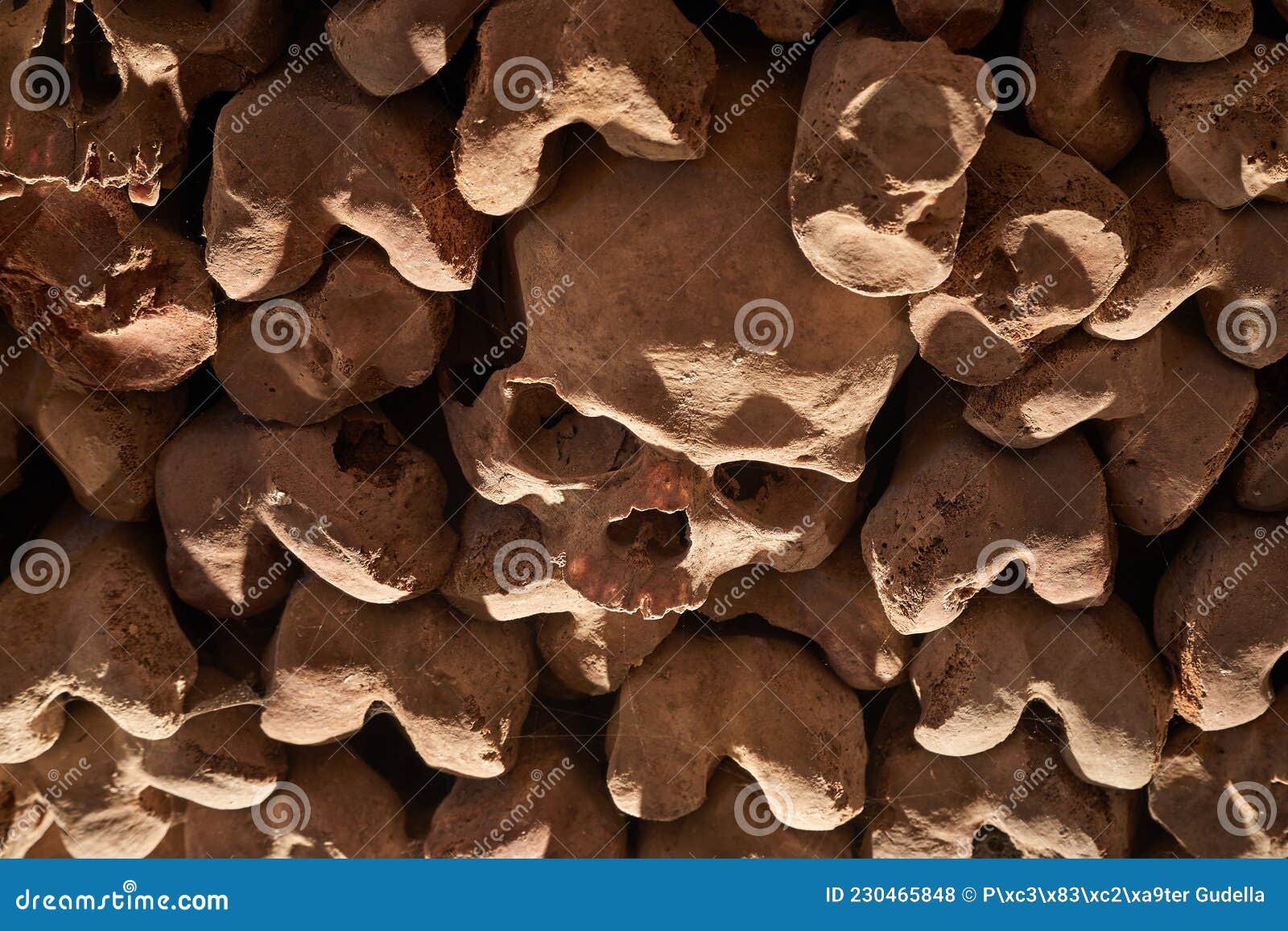 Skulls and bones in a wall stock photo. Image of crypt - 230465848