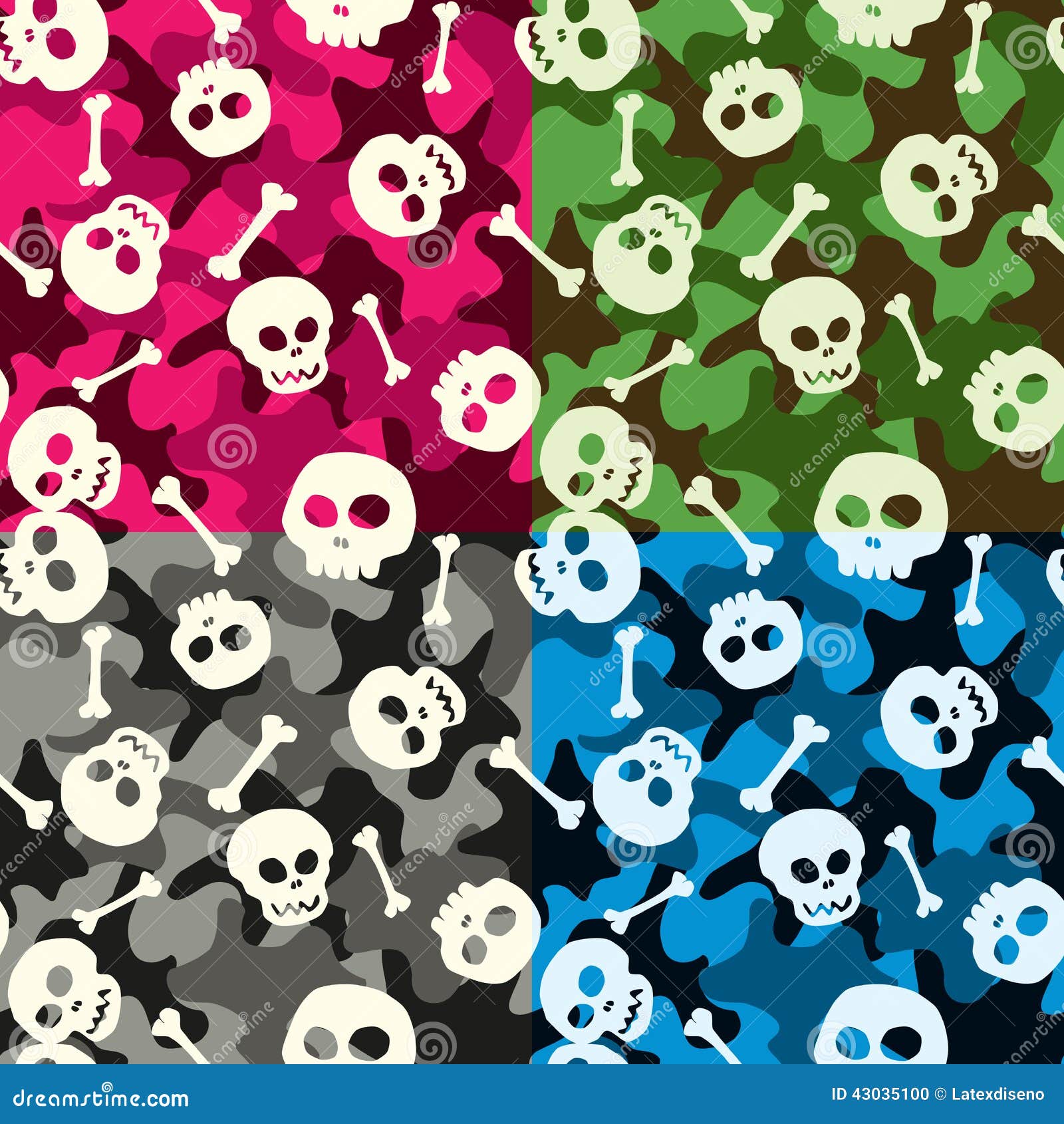 Skull Camo Seamless Pattern. Camouflage In Red Colors. Cartoon Vector ...