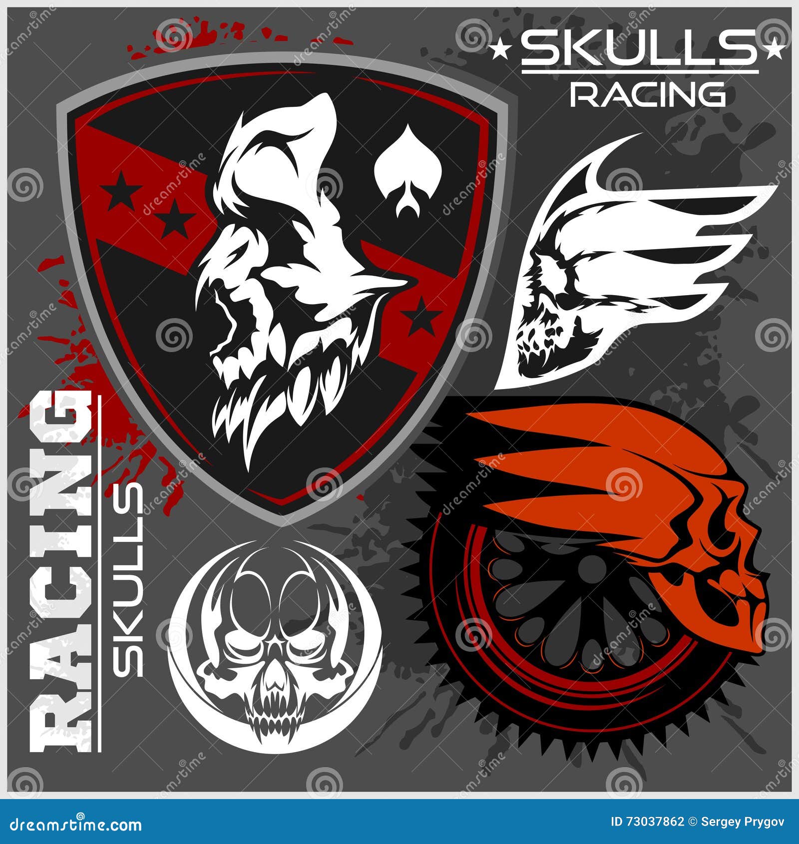 Skulls and Car Racing Symbols Stock Vector - Illustration of arms ...