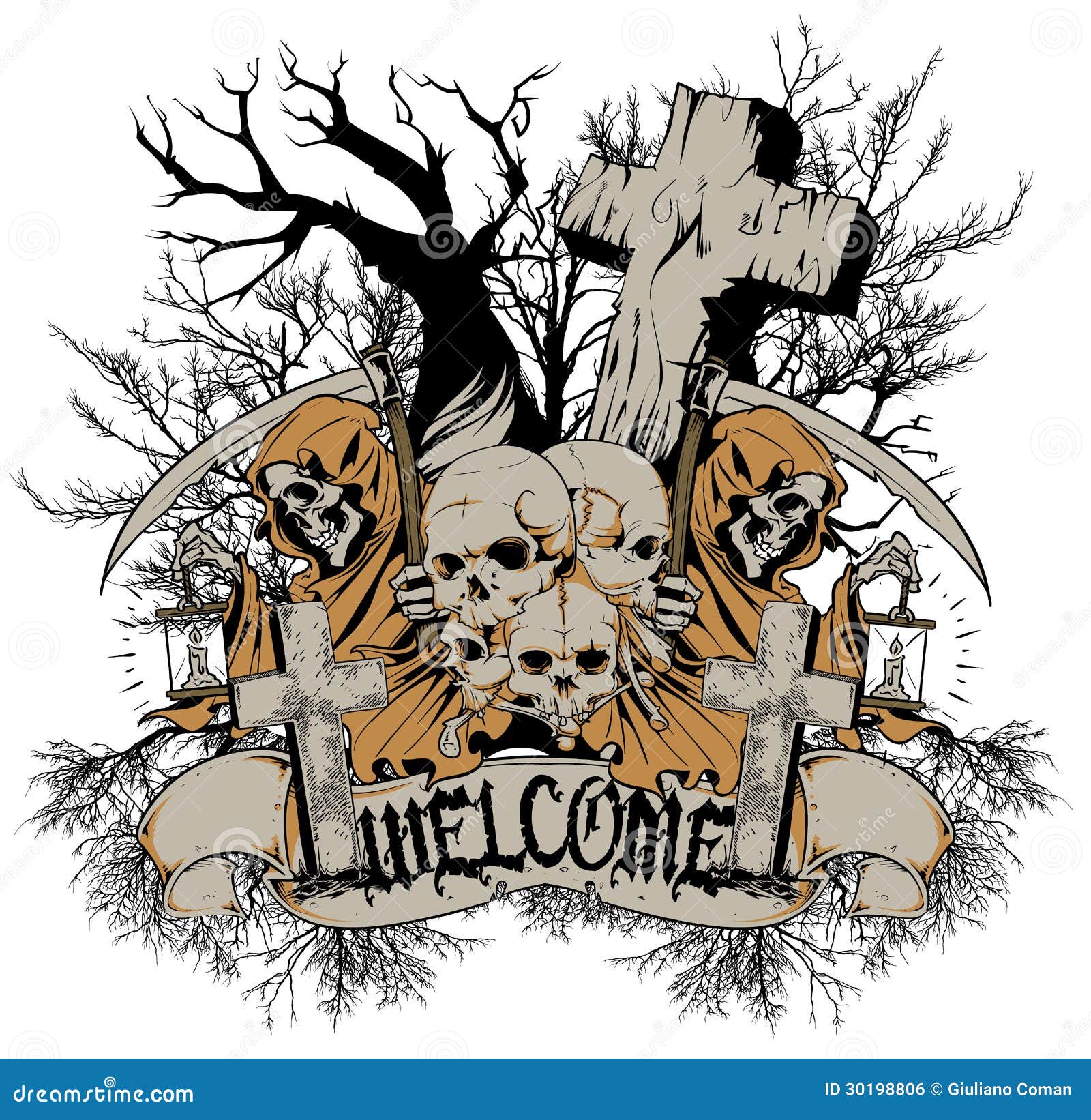 Welcome to cemetery stock vector. Illustration of grave - 30198806