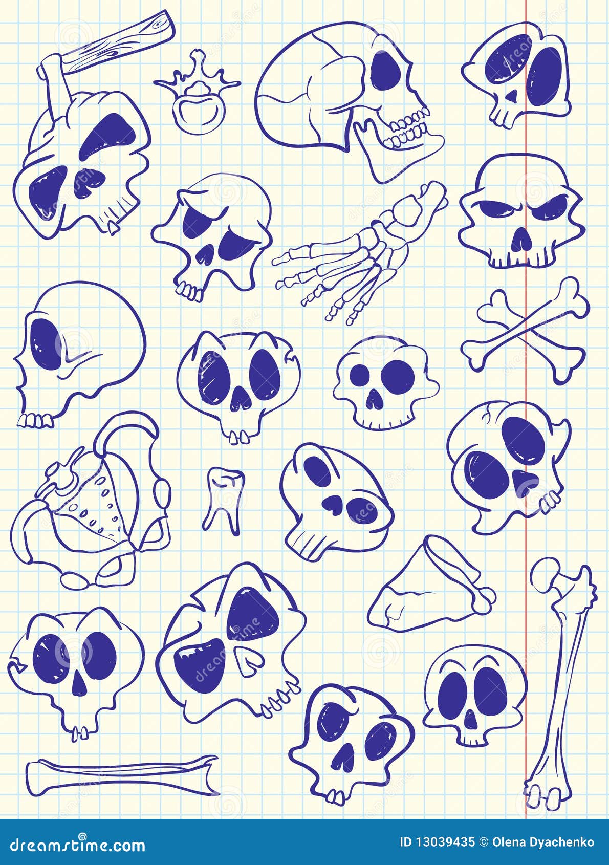 Skulls doodles stock vector. Illustration of paper, dead - 13039435