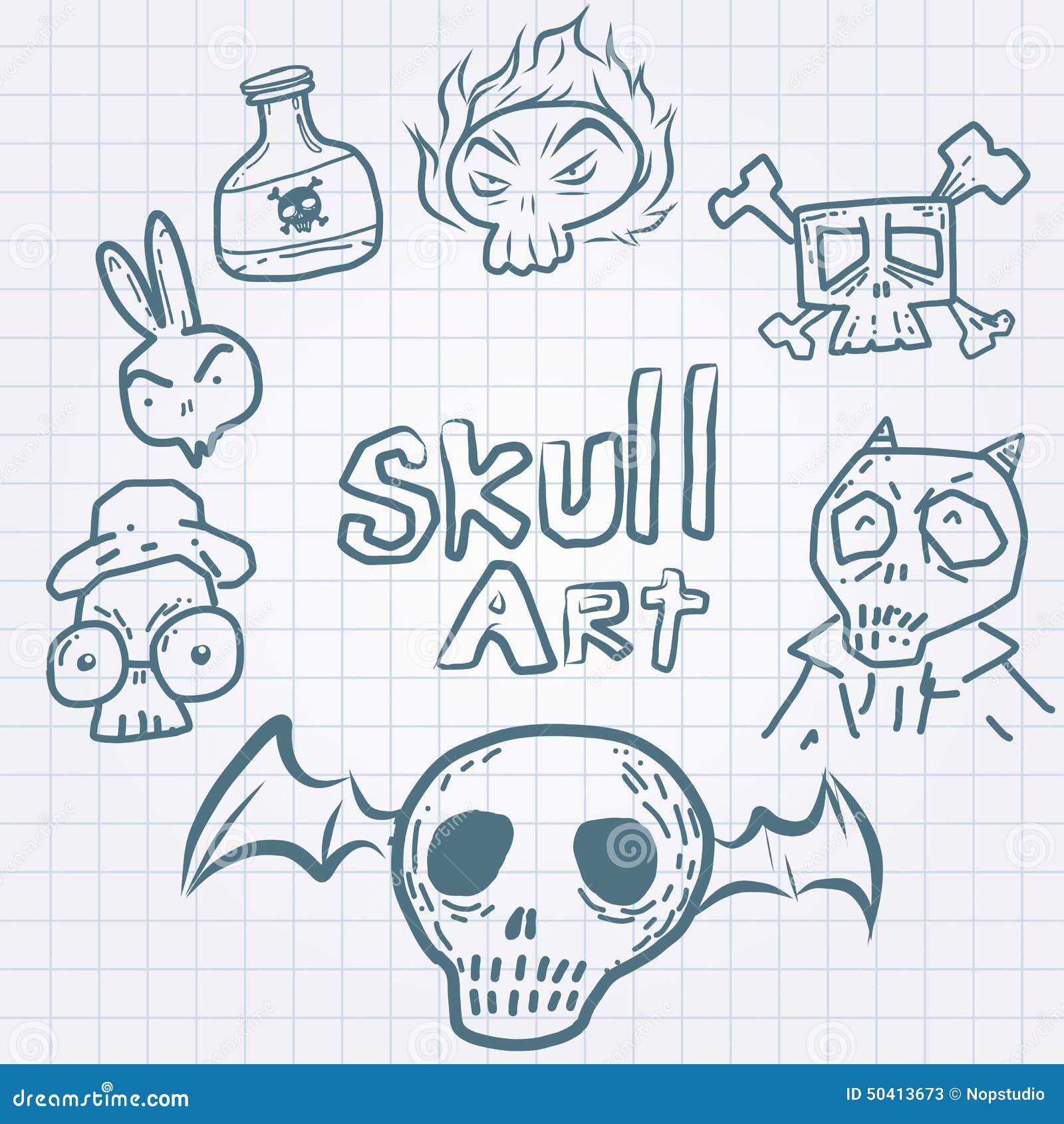 Skulls doodles vector set stock vector. Illustration of doodle - 50413673