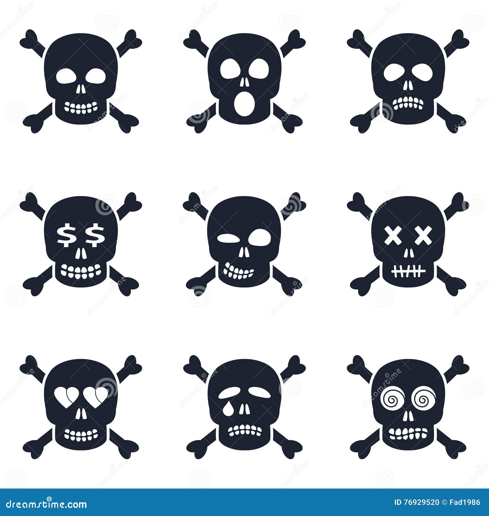 SKulls Icon Set stock vector. Illustration of eps10, emoticon - 76929520