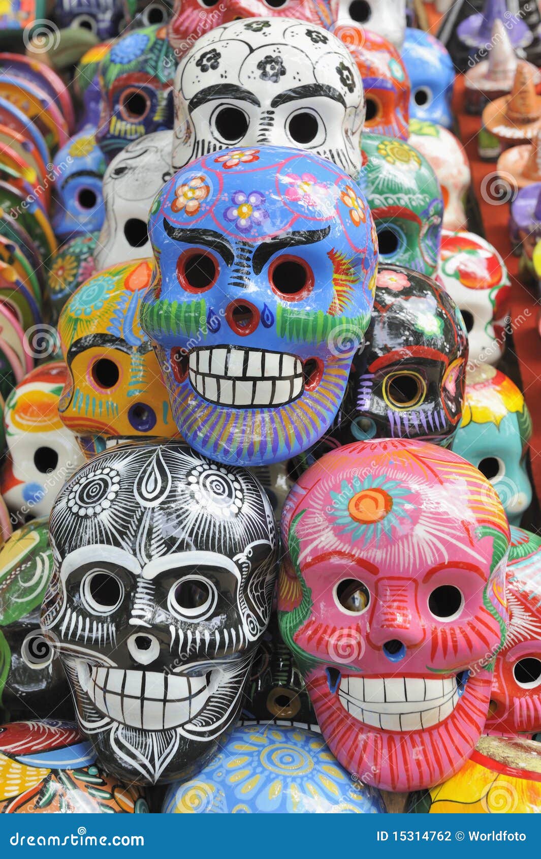 Skulls Painted in Traditional Mayan Motif Stock Photo - Image of blue ...
