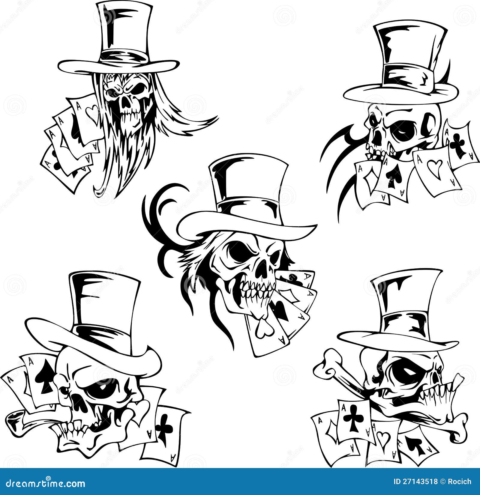 Skulls with playing cards stock vector. Illustration of casino - 27143518