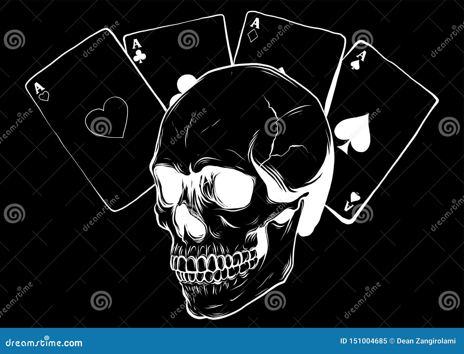Skulls with Playing Cards. Set of Vector Illustrations. Stock Vector ...