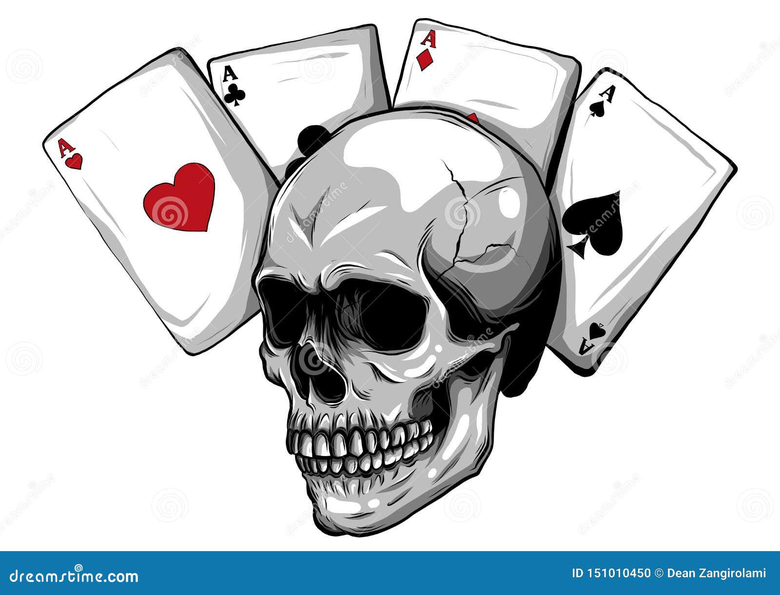 Skulls with Playing Cards. Set of Vector Illustrations. Stock Vector ...