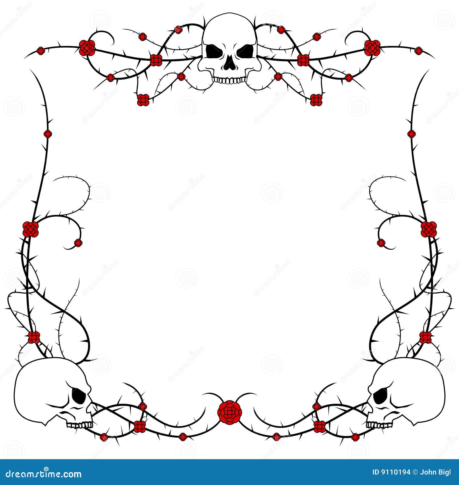 Skulls and roses stock vector. Illustration of thorn, bush - 9110194