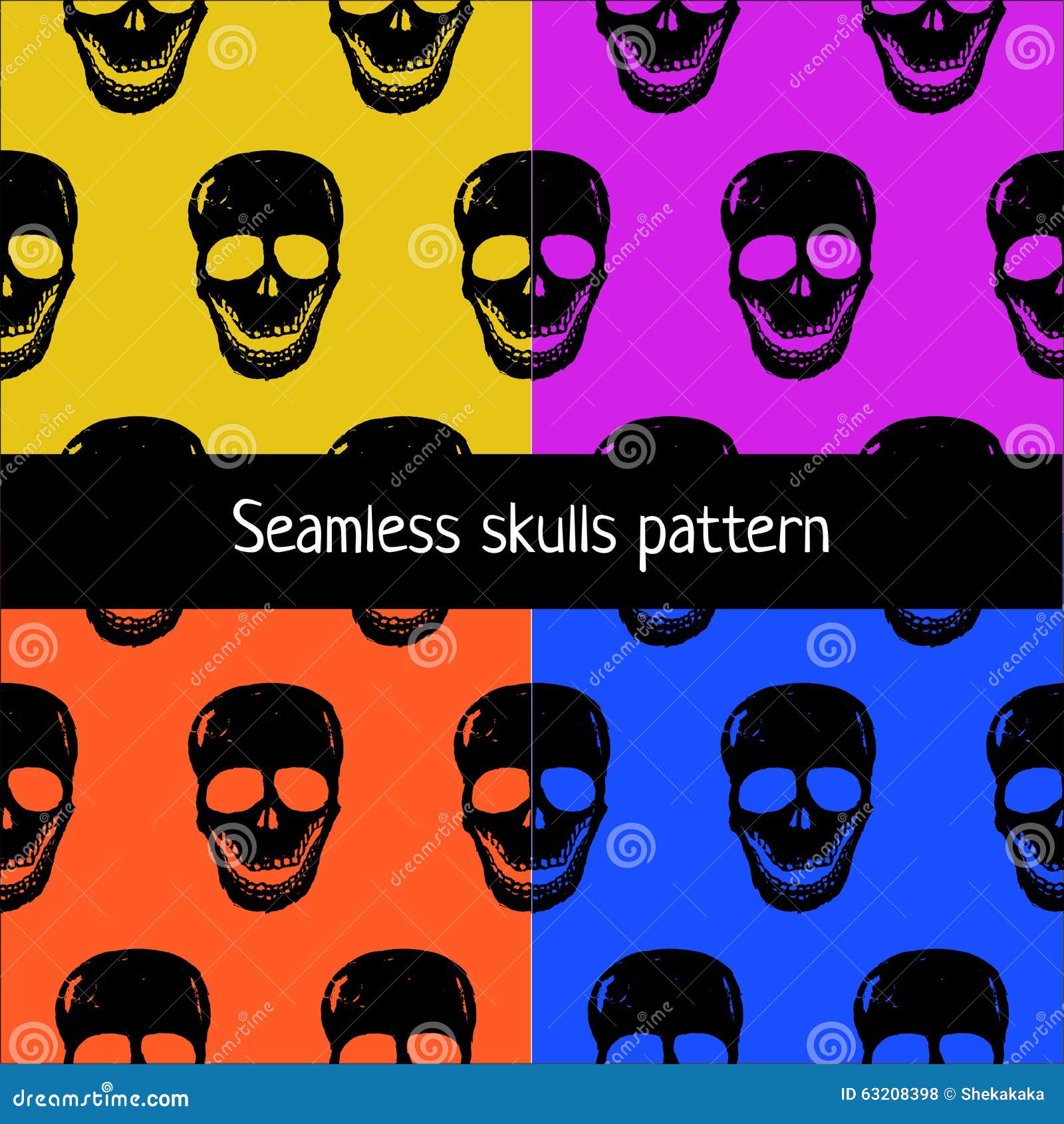 Skulls Seamless Pattern, 4 Color Set. Stock Illustration - Illustration ...