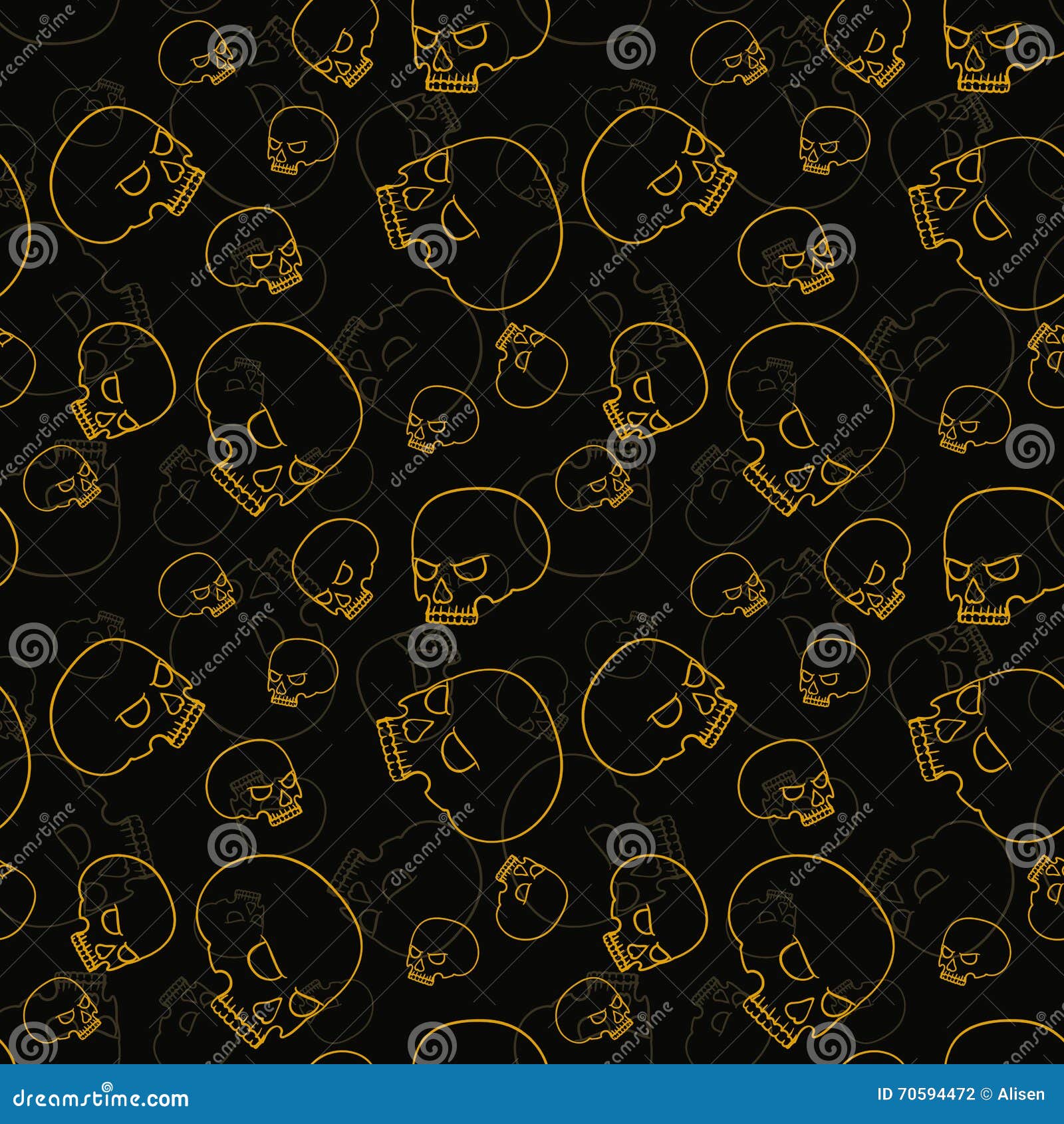 Skulls Seamless Pattern. Orange and Black Colors. Endless Vector Design ...