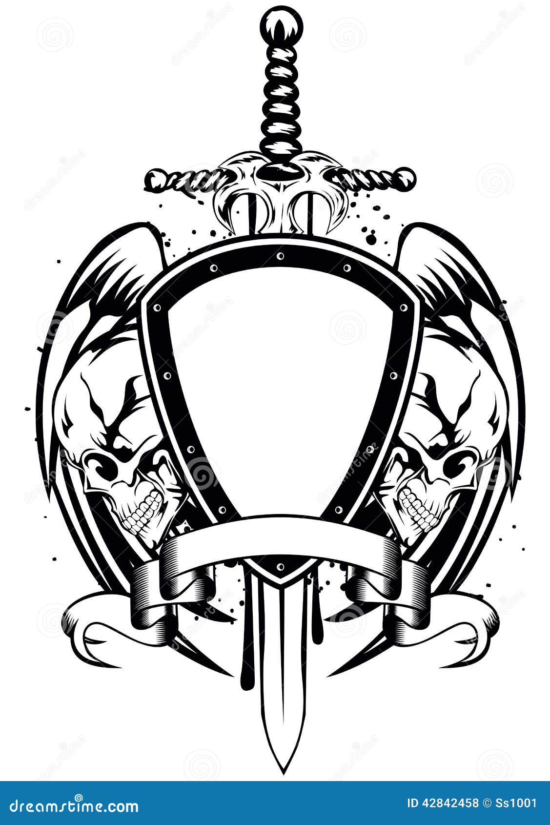 Skulls Sword Frame Vector Illustration | CartoonDealer.com #42842458