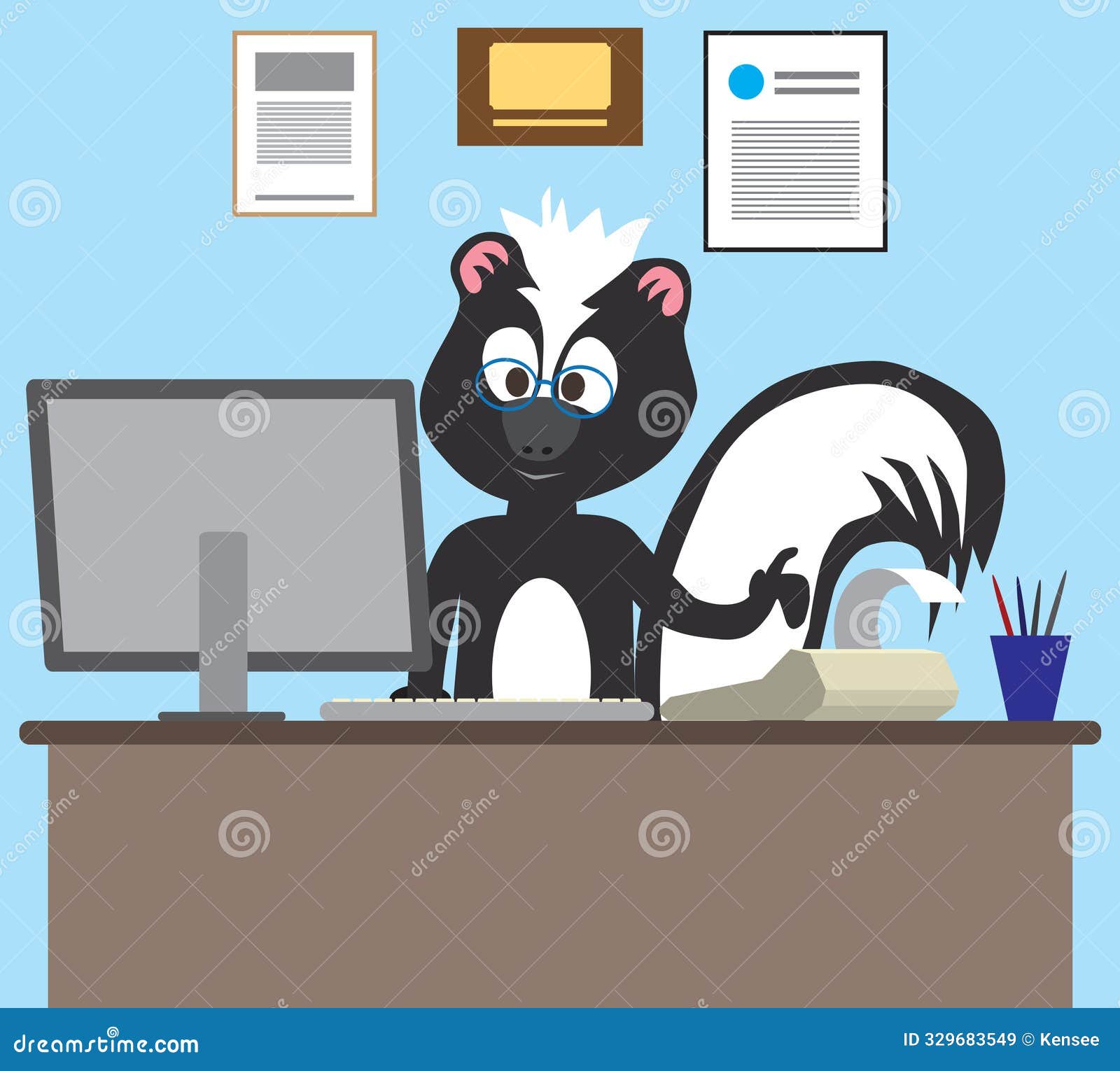 Smelly Skunk Smiling In The Grass Vector Illustration | CartoonDealer ...