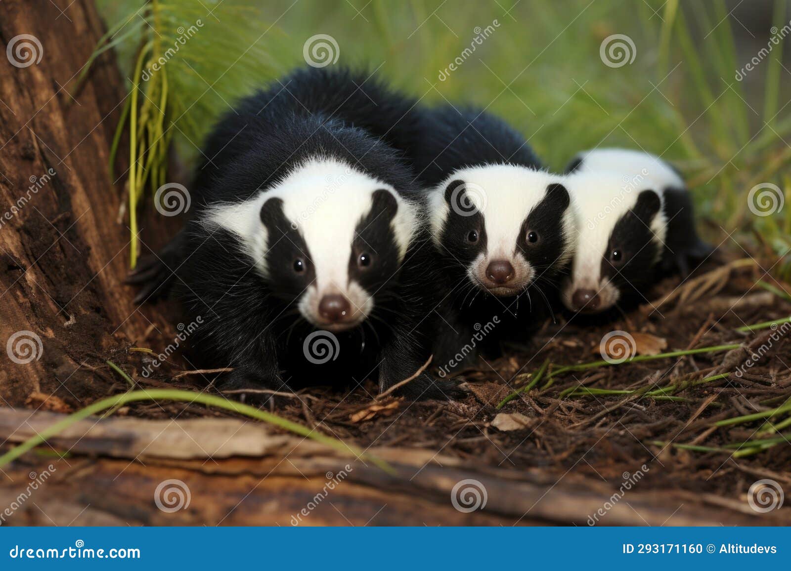 Skunk Mother with Her Cubs Following Stock Photo - Image of following ...