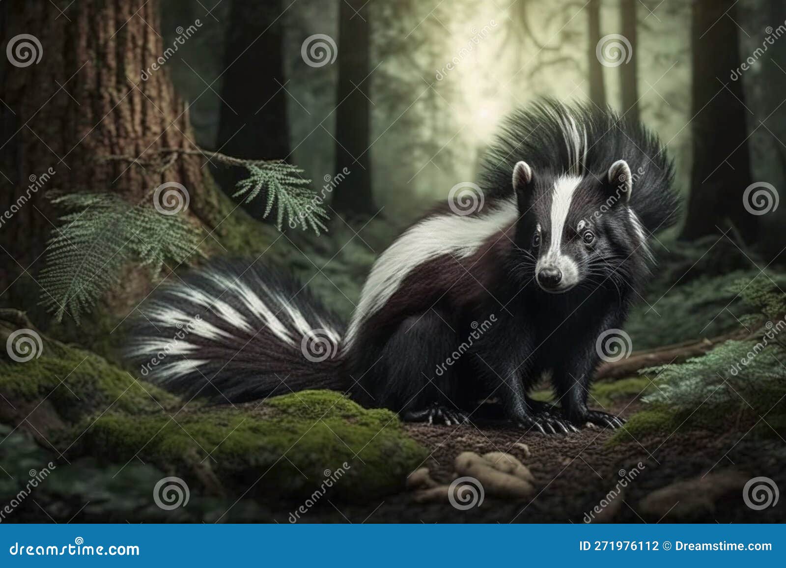 A Skunk Passes through a Forest. Ai Generated Stock Illustration ...