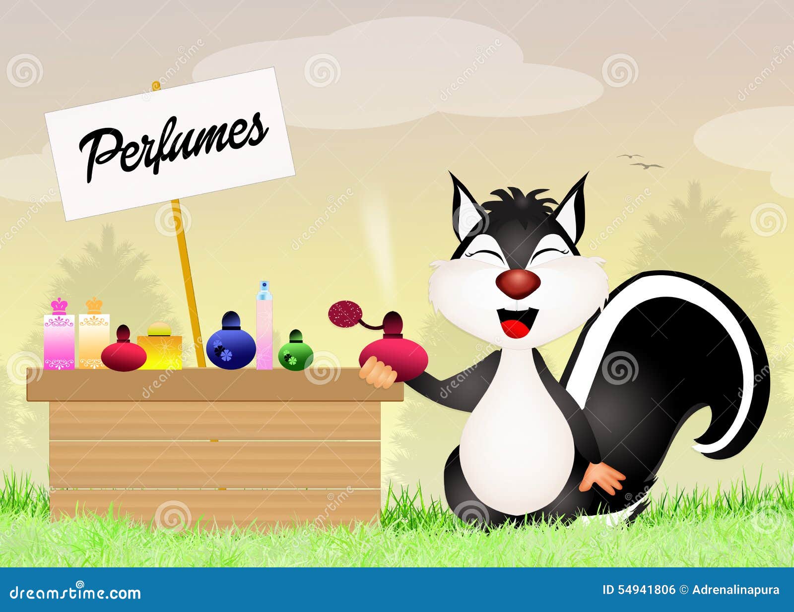 Skunk sells perfumes stock illustration. Illustration of perfumes ...